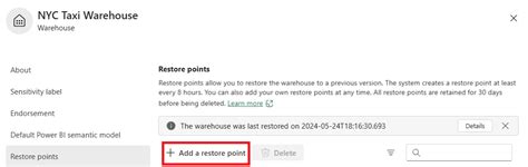 Restore In Place Of A Warehouse From A Restore Point With The Fabric Portal Microsoft Fabric