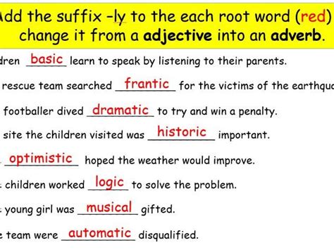 Adding The Suffix Ly To Words Ending In Ic Teaching Resources