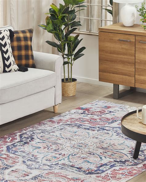 Teppich Blumenmuster Mehrfarbig Mit Fransen 150 X 230 Cm Kurzflor Kelkit Beliani At