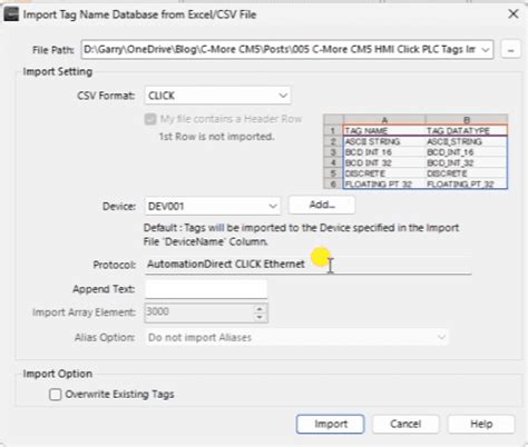 C More Cm5 Hmi Click Plc Tags Import Acc Automation