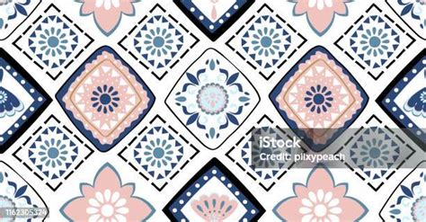 정사각형 부족 원 모양과 아프리카 스타일의 블루 핑크 기하학적 원활한 패턴 0명에 대한 스톡 벡터 아트 및 기타 이미지 0명 귀여운 기울어진 Istock