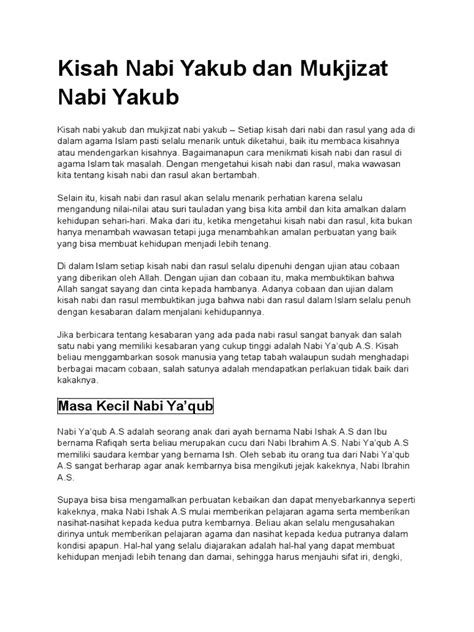 Kisah Nabi Yakub Dan Mukjizat Nabi Yakub Pdf