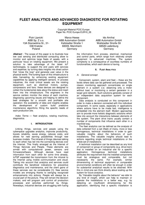 Pdf Fleet Analytics And Advanced Diagnostic For Rotating Equipment