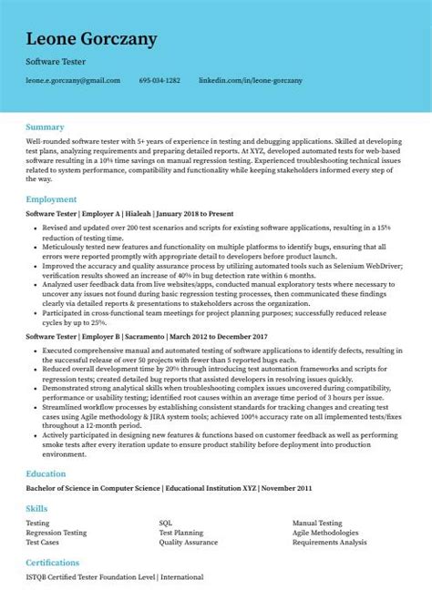 Software Tester Resume Cv Example And Writing Guide