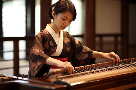 Premium Photo Young Woman In A Kimono Plays The Koto A Japanese