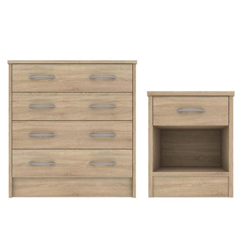 Oak Effect Wardrobe Chest Drawers And Bedside Bedroom Set The