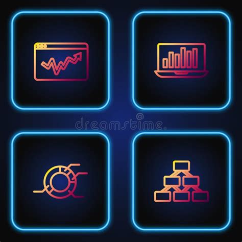 Set Line Hierarchy Organogram Pie Chart Infographic Graph And Laptop