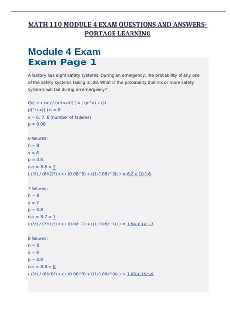 Math110 Module Exam Math 110 Module 4 Exam Questions And Answers Portage Learning Math 110