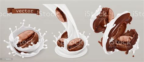 커피 콩과 우유 스플래시 3d 벡터 현실적인 세트 커피 콩에 대한 스톡 벡터 아트 및 기타 이미지 커피 콩 물이 튀는