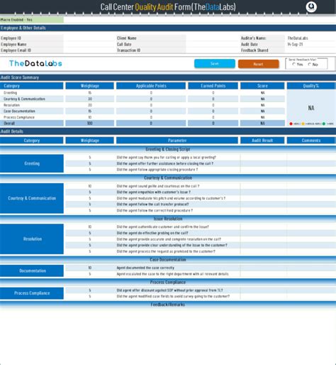 Call Center Audit Form In VBA Excel TheDataLabs