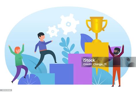 골든 컵까지 계단으로 등산 하는 사람 경력 성장 성공 목표 달성입니다 웹 페이지 배너 프레 젠 테이 션 소셜 미디어에 대 한 포스터 개념에 대한 스톡 벡터 아트 및 기타