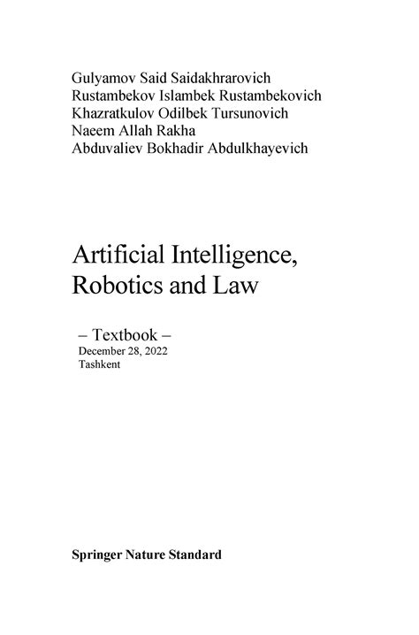 Artificial Intelligence Robotics And Law 2022 Tsul Library
