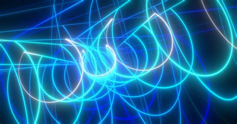 추상 파란색과 보라색 빛나는 네온 라인과 원 에너지 레이저가 검은색 배경에 날아간다 0명에 대한 스톡 사진 및 기타 이미지 0명 3차원 형태 가정의 방 Istock