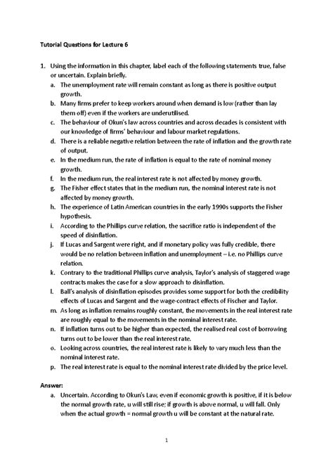 tutorial questions for lecture 6 suggested answers tutorial