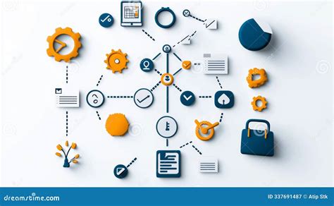 Business Process Management Diagram With Gears Checkmarks And Documents Stock Illustration