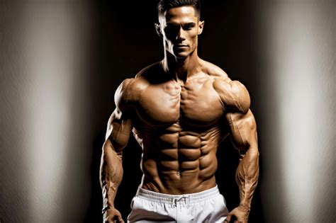 스포티한 건강한 몸매에 복근을 가진 젊은 보디빌더 프리미엄 사진