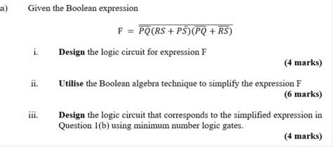 Solved A Given The Boolean Expression F PQRS PS PQ Chegg Com