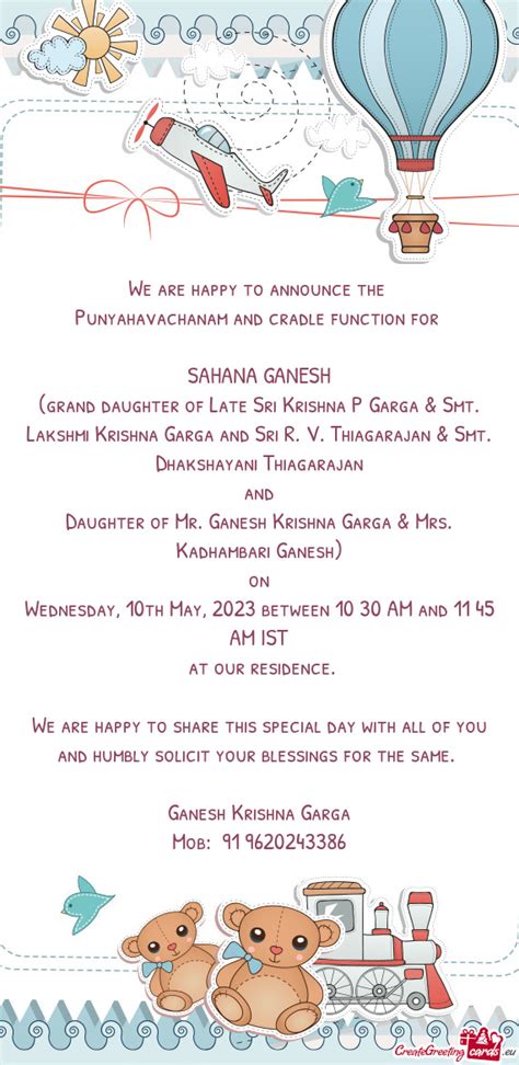 grand daughter of late sri krishna p garga and smt lakshmi krishna garga and sri r v