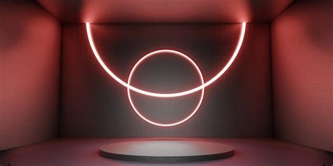 기술 스타일 바닥과 벽 패턴 3d 일러스트와 원형 레이저 빛으로 장식 된 객실 및 제품 선반 3차원 형태에 대한 스톡 사진 및 기타 이미지 Istock