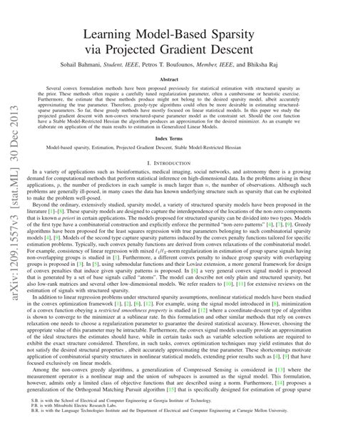 pdf learning model based sparsity via projected gradient descent