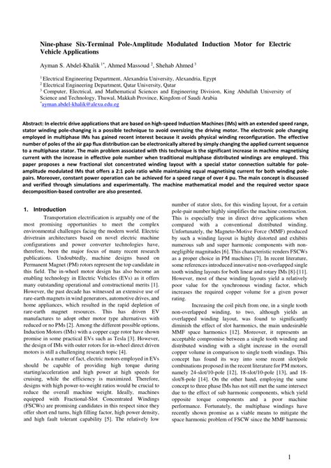 Pdf Nine Phase Six Terminal Pole Amplitude Modulated Induction Motor For Electric Vehicle