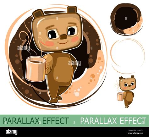 Kind Bear Treats You With Coffee Set Of Slides Create Parallax Image Layer Cartoon Style