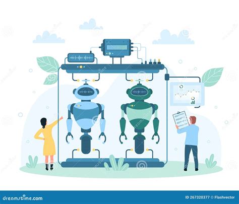 Robot Programming And Development Engineering And Mechatronics Illustration Cartoon Vector