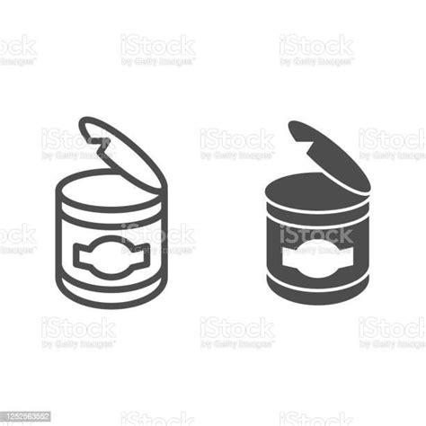 통조림 식품 라인과 단단한 아이콘 피크닉 개념 오픈 캔 흰색 배경에 컨테이너 기호를 금속 수 모바일 개념 및 웹 디자인을위한 윤곽 스타일 아이콘을 보존 벡터 그래픽 아이콘에