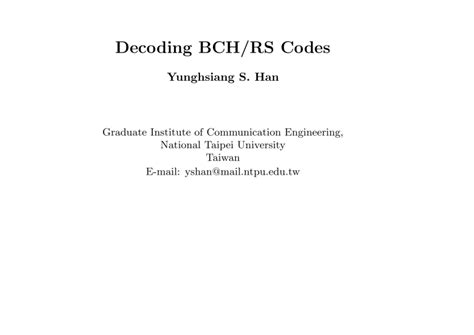 Decoding Bchrs Codes Algorithms And Techniques