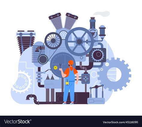 Retro Machines Assembly Man Assembling Steam Vector Image