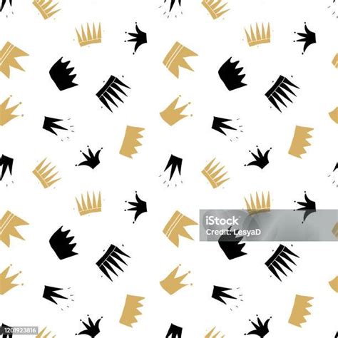 크라운 원활한 패턴 손으로 그린 로얄 낙서 배경 벡터 일러스트 고풍스런에 대한 스톡 벡터 아트 및 기타 이미지 고풍스런