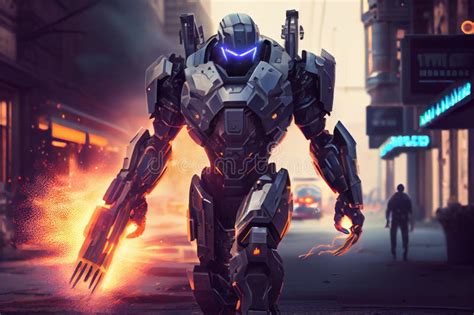 Heavily Armed Combat Robot Ai Generated Stock Illustration Illustration Of Idea Background