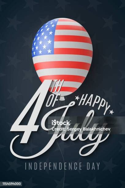 행복 한 독립 기념일 포스터입니다 7 월 4 일 미국 국기 패턴입니다 현실적인 비행 축제 풍선 아름 다운 레터링 벡터 일러스트 Eps 10 3차원 형태에 대한 스톡 벡터