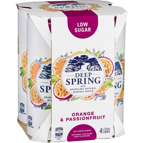 Deep Spring Sparkling Mineral Water Orange And Passionfruit 250ml X4 Pack