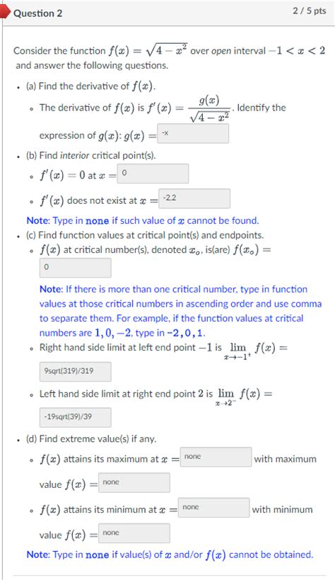 Solved Consider The Function F X 4−x2 Over Open Interval −1