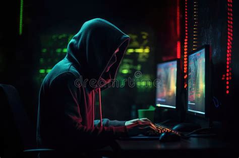 hacker in front of his computer committing digital cybercrime