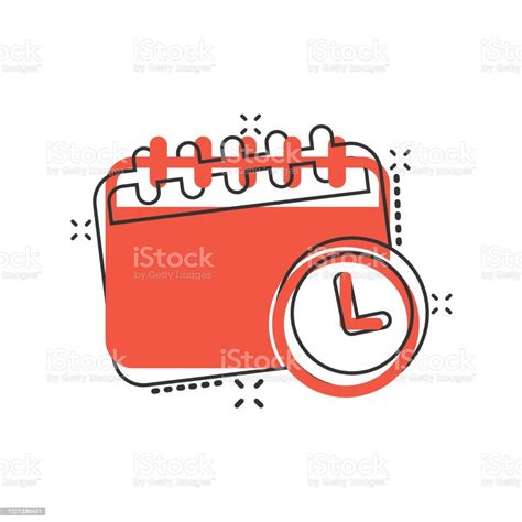 만화 스타일의 달력 아이콘입니다 흰색 고립 된 배경에 의제 만화 벡터 일러스트 레이션 일정 플래너 스플래시 효과 비즈니스 개념입니다 개성 개념에 대한 스톡 벡터 아트 및