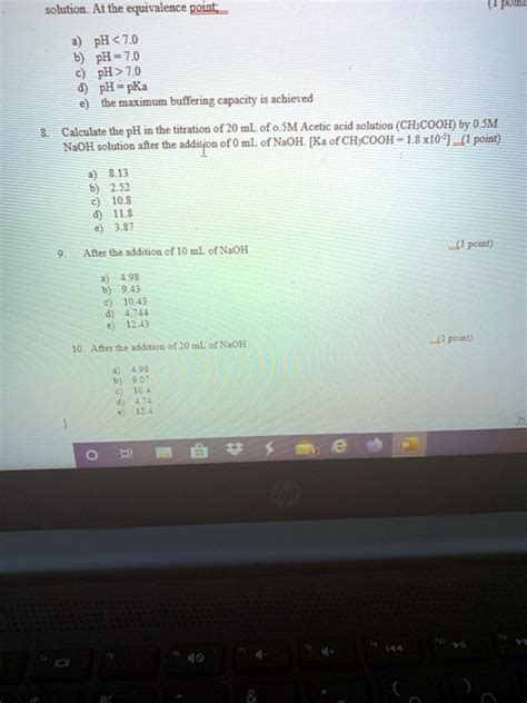 Solved Solutionat The Equivalence Point Ph L 0 Ph Epka [he Maximum Buffering Capacity Achieved