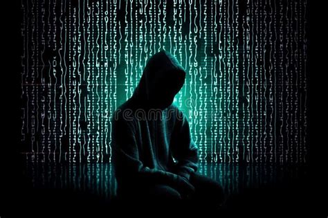 Hacker Front Of His Computer Committing Digital Cybercrime Generative Ai Stock Illustration