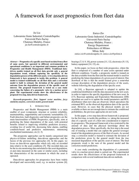 Pdf A Framework For Asset Prognostics From Fleet Data