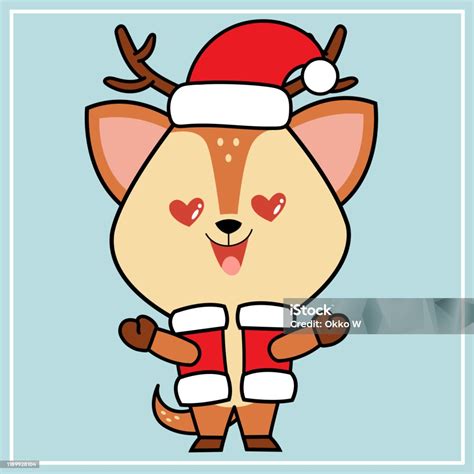 귀여운 가와이이 손 그린 아이콘 클립 아트 사슴 캐릭터 일러스트 와 크리스마스 의상 36 0명에 대한 스톡 벡터 아트 및 기타