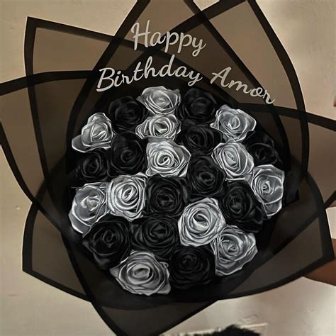 خرید و قیمت دسته گل رز روبانی مشکی نقره ای از غرفه گالری روبان رنگی من