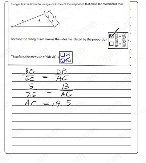 Solved Triangle Abc Is Similar To Triangle Dbe Select The Responses That Make The Statements