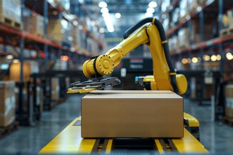 Robotic Arm In Warehouse Robot Premium Ai Generated Image