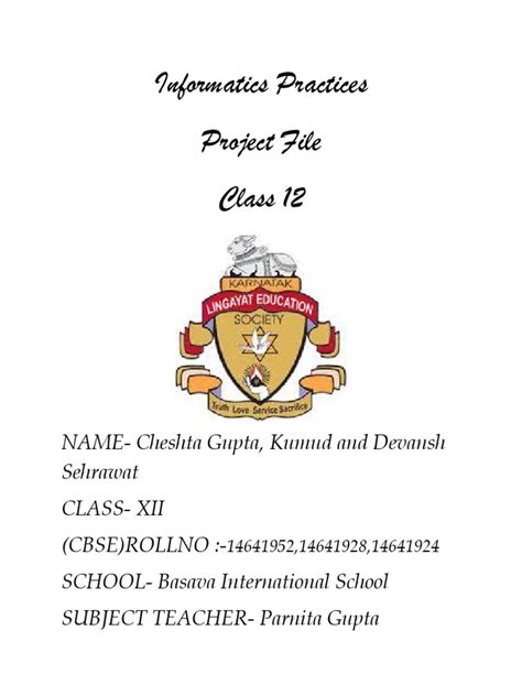 Informatics Practices File As Per Cbse Pdf Computer Programming Computer Architecture