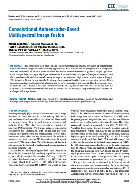 Pdf Convolutional Autoencoder Based Multispectral Image Fusion