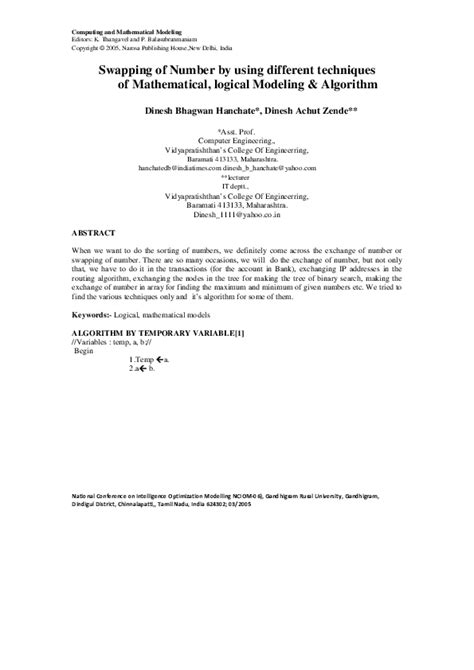 Pdf Swapping Of Numbers By Using Different Techniques Of Mathematical