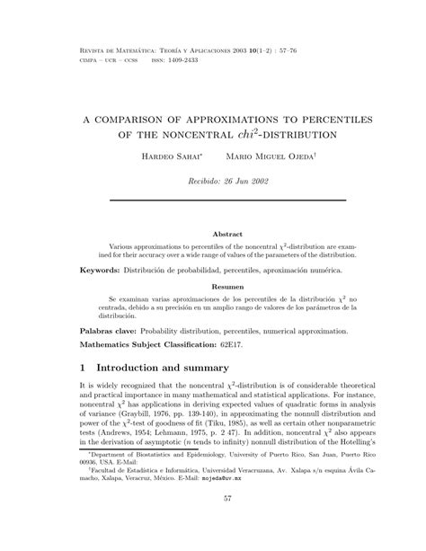Pdf A Comparison Of Approximations To Percentiles Of The Noncentral Chi2 Distribution