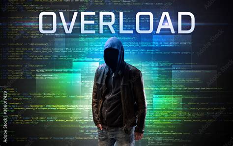 Faceless Hacker With Overload Inscription On A Binary Code Background Stock Photo Adobe Stock