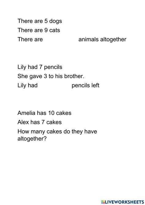Word Problems Online Exercise For 2 Live Worksheets